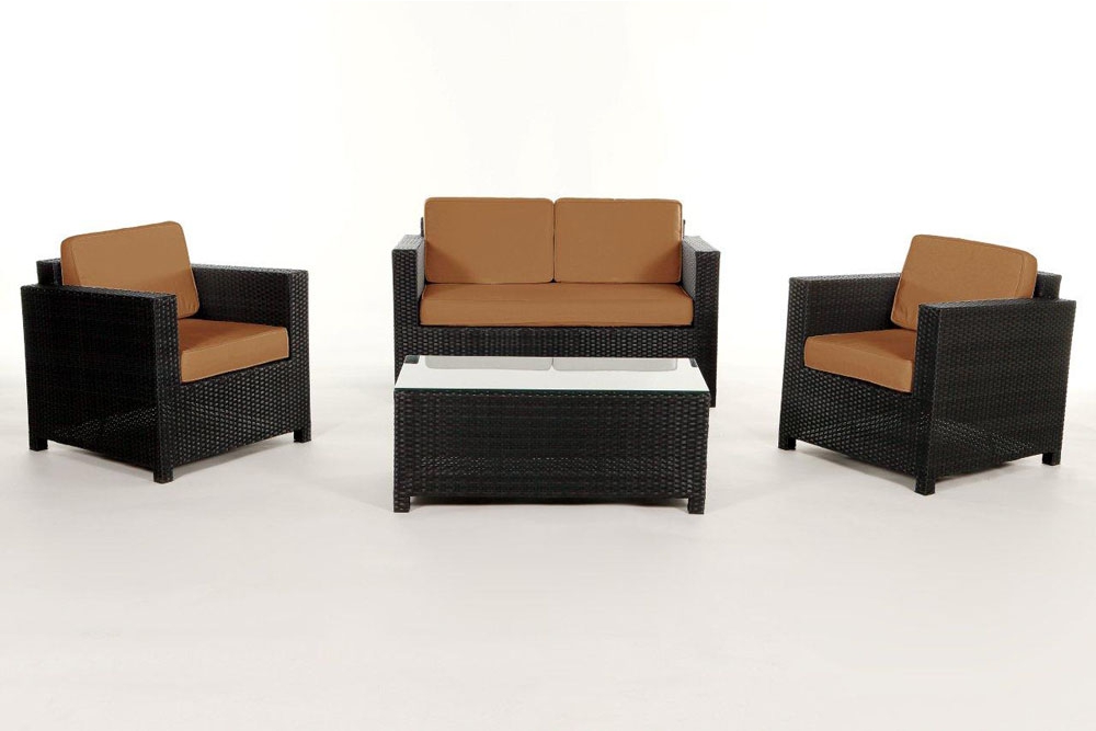 Schwarze Rattan Lounge, Gartenmöbel Set Summertime